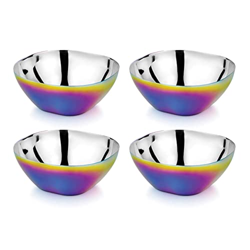 Ahimsa Stainless Steel Square Bowl Pack of 4 | 4 x 12 Ounce Bowls | Baby Led Weaning | Toddler Dishware | No Plastic | 100% BPA Free | Dishwasher Safe (Rainbow)