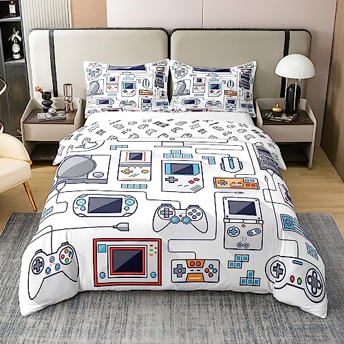 100% Cotton Gamer Bedding Sets for Boys,Gaming Duvet Cover Set Queen Size,Boys Video Games Comforter Cover,Gamepad Designs Bed Set for Teen Boys Bedroom,Joystick Controller,3 Pcs with 2 Pillow Shams