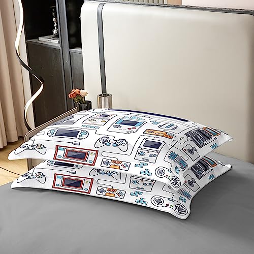 100% Cotton Gamer Bedding Sets for Boys,Gaming Duvet Cover Set Queen Size,Boys Video Games Comforter Cover,Gamepad Designs Bed Set for Teen Boys Bedroom,Joystick Controller,3 Pcs with 2 Pillow Shams