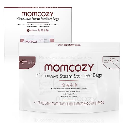 Momcozy Microwave Steam Sterilizer Bags, 8 Count Travel Sterilizer Bags Reusable for Breast Pump Parts/Baby Bottles, Up to 20 Uses Per Bag, Breastpump Accessories for Momcozy S9 Pro/S12 Pro