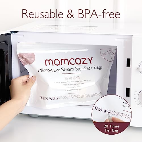 Momcozy Microwave Steam Sterilizer Bags, 8 Count Travel Sterilizer Bags Reusable for Breast Pump Parts/Baby Bottles, Up to 20 Uses Per Bag, Breastpump Accessories for Momcozy S9 Pro/S12 Pro