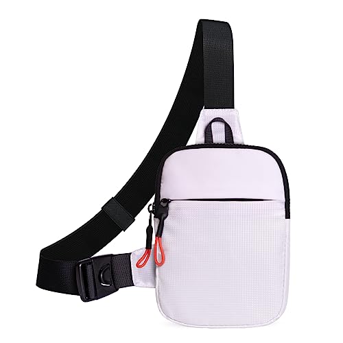 MJNUONE Mini Sling Chest Bag Waterproof Small Crossbody Bag Multi-purpose Lightweight Sling Bag for Men and Women (White)