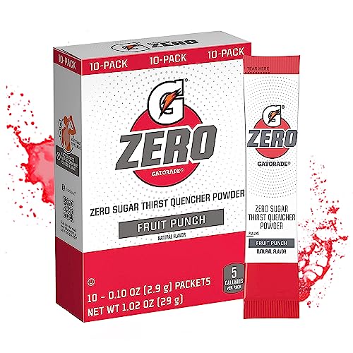 Gatorade Zero Powder Packets, Fruit Punch, 0.10oz Sugar free Gatorade Powder Packets (Pack of 10)