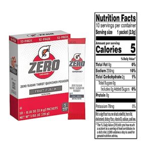 Gatorade Zero Powder Packets, Fruit Punch, 0.10oz Sugar free Gatorade Powder Packets (Pack of 10)