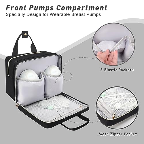 Wearable Breast Pump Bag with Cooler Compartment, Breast Pump Travel Bag Compatible with Elvie, Momcozy S12 Pro, Willow & Medela Pump, Carrying Case for Breast Pump and Accessories, Black