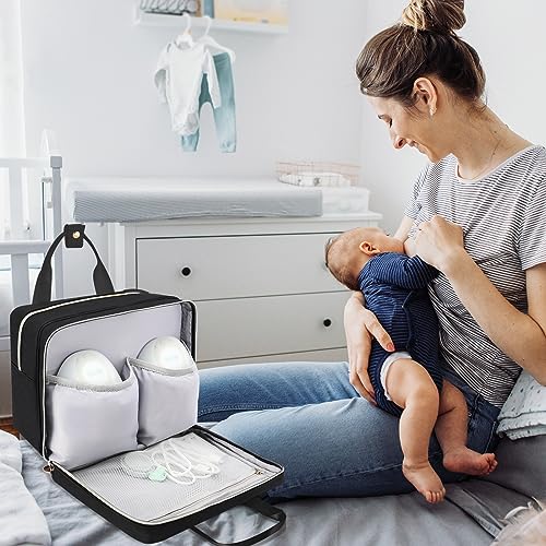 Wearable Breast Pump Bag with Cooler Compartment, Breast Pump Travel Bag Compatible with Elvie, Momcozy S12 Pro, Willow & Medela Pump, Carrying Case for Breast Pump and Accessories, Black