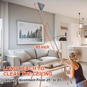 Wall Mop Wall Cleaner with 85 Inch ​Long Handle, 360° Rotating Microfiber Dust Mop, Skirting Cleaning Tool Ceiling Gasket Window Cleaning Kit with 6 Replacement Pads and 25" to 85" Extension Pole