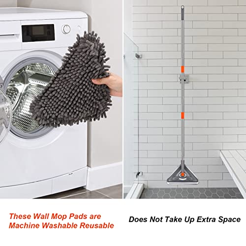 Wall Mop Wall Cleaner with 85 Inch ​Long Handle, 360° Rotating Microfiber Dust Mop, Skirting Cleaning Tool Ceiling Gasket Window Cleaning Kit with 6 Replacement Pads and 25" to 85" Extension Pole