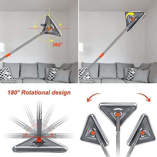 Wall Mop Wall Cleaner with 85 Inch ​Long Handle, 360° Rotating Microfiber Dust Mop, Skirting Cleaning Tool Ceiling Gasket Window Cleaning Kit with 6 Replacement Pads and 25" to 85" Extension Pole