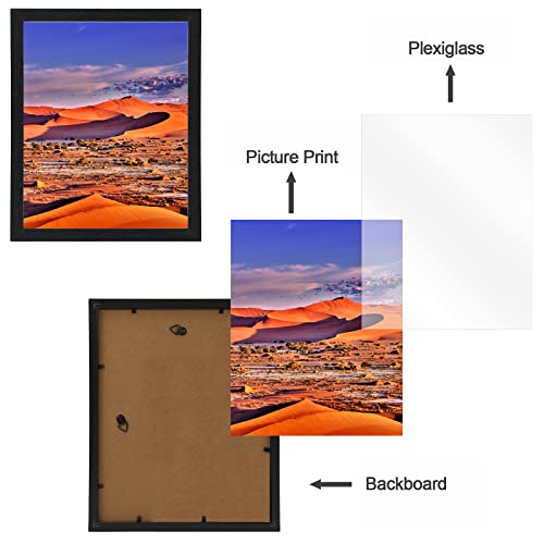 HUKONHEP 13x17 Black Picture Frames, Composite Wood Frame with Plexiglass, Horizontal and Vertical for Wall Mounting