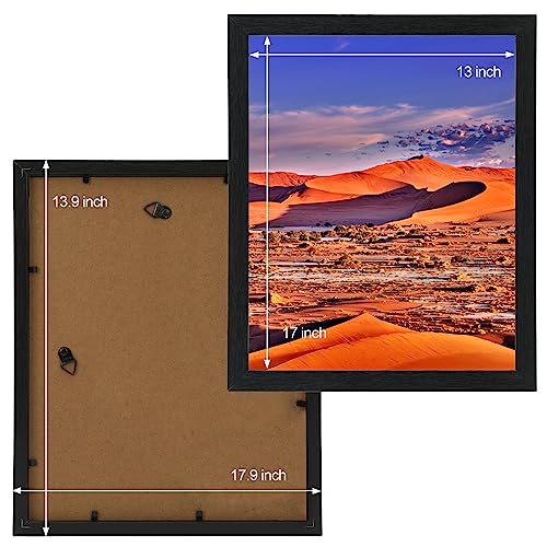 HUKONHEP 13x17 Black Picture Frames, Composite Wood Frame with Plexiglass, Horizontal and Vertical for Wall Mounting