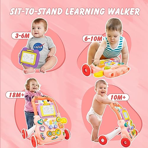 Weezzun Sit-to-Stand Learning Walker with Magnetic Drawing Board - Interactive Activity Center for 9-36 Month Olds - Educational Music, Lights, and Fun!