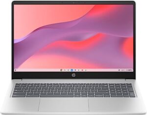 hp 2023 newest 15.6" hd chromebook, intel quad-core processor, lpddr5 8gb ram, 320gb storage (64gb emmc + 256gb sd card), webcam, numeric keyboard home & student laptop, chrome os, natural silver