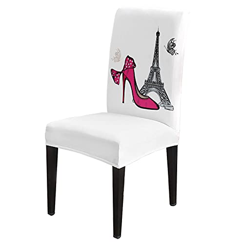 Chair Cover Eiffel Tower And High Heels Dining Chair Slipcovers Butterfly Romantic Love In Paris Stretch Removable Chair Seat Protector Party Decoration