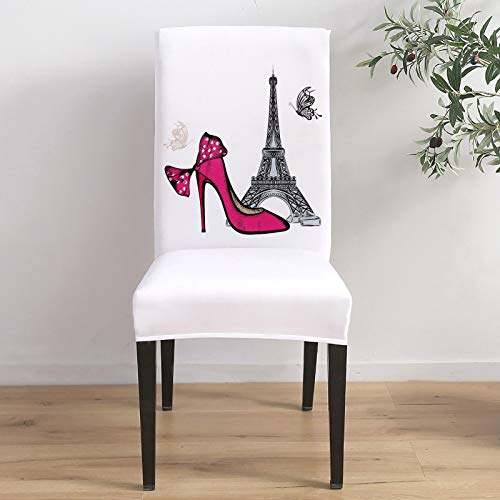 Chair Cover Eiffel Tower And High Heels Dining Chair Slipcovers Butterfly Romantic Love In Paris Stretch Removable Chair Seat Protector Party Decoration