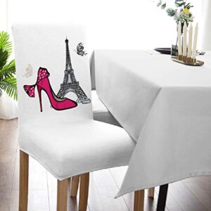 Chair Cover Eiffel Tower And High Heels Dining Chair Slipcovers Butterfly Romantic Love In Paris Stretch Removable Chair Seat Protector Party Decoration