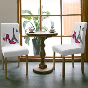 Chair Cover Eiffel Tower And High Heels Dining Chair Slipcovers Butterfly Romantic Love In Paris Stretch Removable Chair Seat Protector Party Decoration