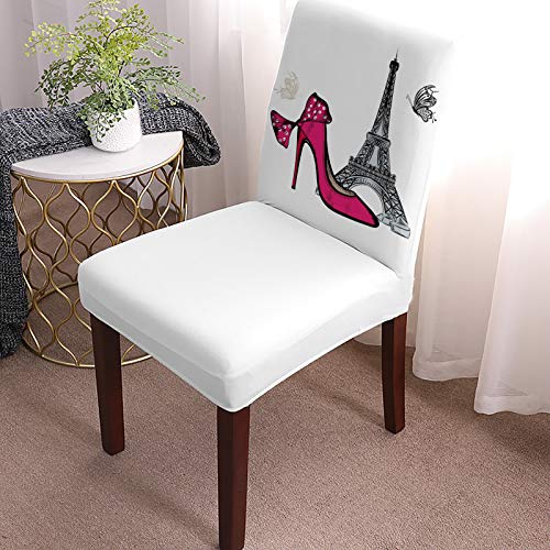 Chair Cover Eiffel Tower And High Heels Dining Chair Slipcovers Butterfly Romantic Love In Paris Stretch Removable Chair Seat Protector Party Decoration