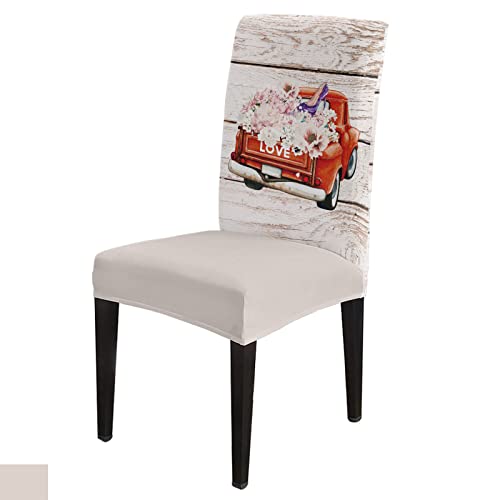 Chair Cover Red Truck With Flowers Dining Chair Slipcovers Purple High Heels Wood Grain Stretch Removable Chair Seat Protector Party Decoration