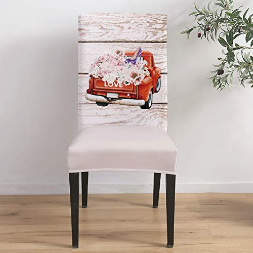 Chair Cover Red Truck With Flowers Dining Chair Slipcovers Purple High Heels Wood Grain Stretch Removable Chair Seat Protector Party Decoration