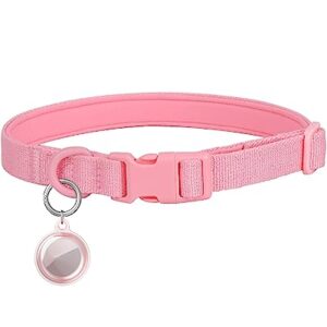 Aecllcea Airtag Holder Dog Collar for Small Medium Large, Airtag Dog Collar Holder Waterproof, Soft Padded Dog Collars with TPU Air Tag Device, Air Tag Dog Collar Waterproof. (M, Pink)