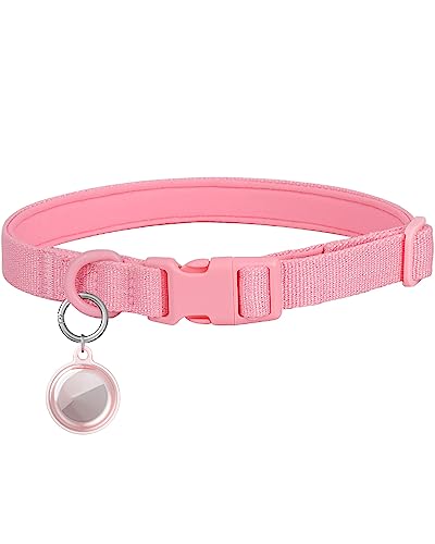 Aecllcea Airtag Holder Dog Collar for Small Medium Large, Airtag Dog Collar Holder Waterproof, Soft Padded Dog Collars with TPU Air Tag Device, Air Tag Dog Collar Waterproof. (M, Pink)