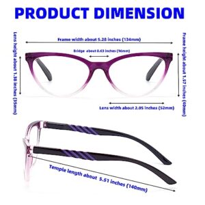 HIGHLIKE 5-Pack Cat Eye Reading Glasses for Women, Spring Hinge Readers Glasses Elegant Style Clear Vision, 5 Mix 1.5 x