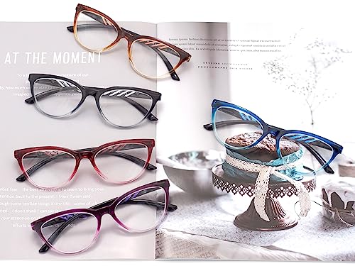 HIGHLIKE 5-Pack Cat Eye Reading Glasses for Women, Spring Hinge Readers Glasses Elegant Style Clear Vision, 5 Mix 1.5 x