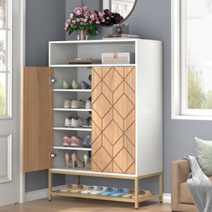 Gyfimoie Shoe Organizer with Doors, Shoe Storage Cabinet with Adjustable Shelves for Entryway, 7-Tier Entryway Shoe Rack Storage for Hallway, Closet, Living Room (White)