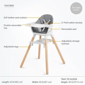 Wooden Baby High Chair, 11 in 1 Convertible Chair for High Chair, Booster Seat, Toddler Chair, for 2 Babies Use Together, Double Tray Highchair with 5-Point Harness & Clean Easily PU Cushion