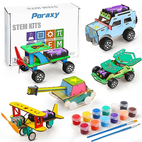 STEM Kits, 5 SSTEM Projects for Kids Ages 8-12, Wooden Model Car Kits, Gifts for Boys 8-12, 3D Puzzles, Science Educational Crafts Building Kit, Toys for 8 9 10 11 12 Year Old Boys and Girls