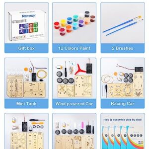 STEM Kits, 5 SSTEM Projects for Kids Ages 8-12, Wooden Model Car Kits, Gifts for Boys 8-12, 3D Puzzles, Science Educational Crafts Building Kit, Toys for 8 9 10 11 12 Year Old Boys and Girls