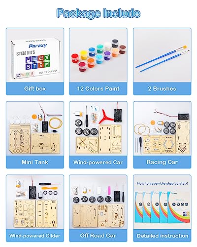 STEM Kits, 5 SSTEM Projects for Kids Ages 8-12, Wooden Model Car Kits, Gifts for Boys 8-12, 3D Puzzles, Science Educational Crafts Building Kit, Toys for 8 9 10 11 12 Year Old Boys and Girls