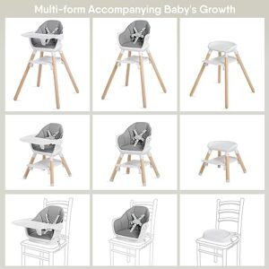 Wooden Baby High Chair, 11 in 1 Convertible Chair for High Chair, Booster Seat, Toddler Chair, for 2 Babies Use Together, Double Tray Highchair with 5-Point Harness & Clean Easily PU Cushion