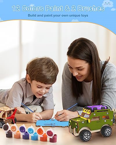 STEM Kits, 5 SSTEM Projects for Kids Ages 8-12, Wooden Model Car Kits, Gifts for Boys 8-12, 3D Puzzles, Science Educational Crafts Building Kit, Toys for 8 9 10 11 12 Year Old Boys and Girls