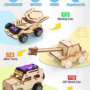 STEM Kits, 5 SSTEM Projects for Kids Ages 8-12, Wooden Model Car Kits, Gifts for Boys 8-12, 3D Puzzles, Science Educational Crafts Building Kit, Toys for 8 9 10 11 12 Year Old Boys and Girls