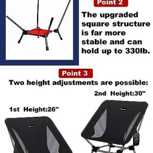 DRAXDOG Camping Chair, 2 Way Compact Backpacking Chair, Portable Folding Chair, Beach Chair with Side Pocket, Lightweight Hiking Chair Low Back Chair 002 (Black Set)