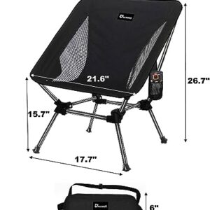 DRAXDOG Camping Chair, 2 Way Compact Backpacking Chair, Portable Folding Chair, Beach Chair with Side Pocket, Lightweight Hiking Chair Low Back Chair 002 (Black Set)