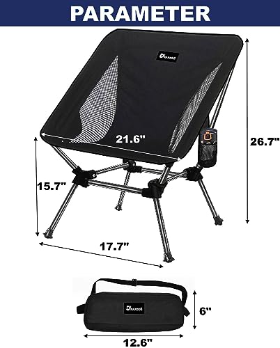 DRAXDOG Camping Chair, 2 Way Compact Backpacking Chair, Portable Folding Chair, Beach Chair with Side Pocket, Lightweight Hiking Chair Low Back Chair 002 (Black Set)