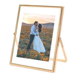 hsauyu 8x10 gold picture frame, for multiple photo sizes 8x10 6x8 5x7, gold glass metal floating picture frames, only for tabletop display vertically, 1 pack