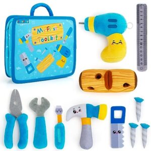 teytoy my 1st toolbox playset, baby tool set for 1 year old, pretend play construction toy with zippered tool box, montessori stem plush tool kit toys birthday gift for toddlers girls boys