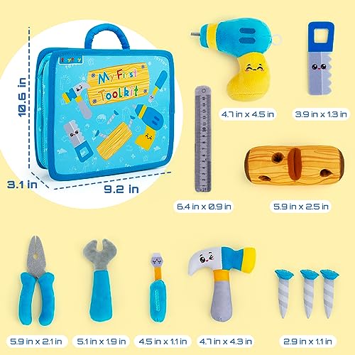 teytoy My 1st Toolbox Playset, Baby Tool Set for 1 Year Old, Pretend Play Construction Toy with Zippered Tool Box, Montessori Stem Plush Tool Kit Toys Birthday Gift for Toddlers Girls Boys