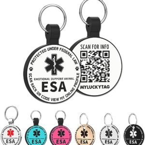 MYLUCKYTAG QR Code ESA Emotional Support Dog ID Tag - Pet Online Profile - Scan QR Receive Instant Pet Location Alert Email