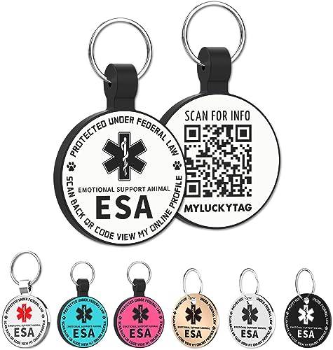 MYLUCKYTAG QR Code ESA Emotional Support Dog ID Tag - Pet Online Profile - Scan QR Receive Instant Pet Location Alert Email