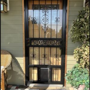 Grisham (Right-Handed) 36" x 80" Metal Tempered Glass Doors Embedded Dog Door and Screen Replacement, Security Front Door, Storm Door