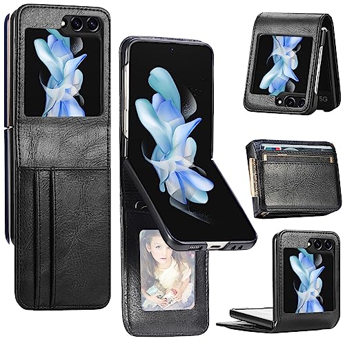 NINKI Compatible Samsung Galaxy Z Flip 5 Phone Case with Wallet,Shockproof PU Leather Protective Cover Case with Hinge Protection Galaxy Flip 5 Leather Case,Samsung Z Flip 5 5G Case Wallet Purse Black