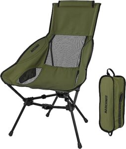 marchway lightweight folding high back camping chair with head support, stable portable compact for outdoor camp, travel, beach, picnic, festival, hiking, backpacking (green)