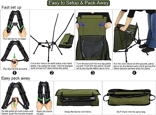 MARCHWAY Lightweight Folding High Back Camping Chair with Head Support, Stable Portable Compact for Outdoor Camp, Travel, Beach, Picnic, Festival, Hiking, Backpacking (Green)