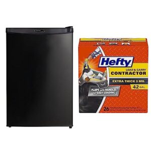 danby designer dar044a4bdd-6 4.4 cu.ft. mini fridge, compact refrigerator for bedroom, living room, bar, dorm, kitchen, office, e-star in black & hefty load & carry heavy duty contractor large