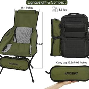 MARCHWAY Lightweight Folding High Back Camping Chair with Head Support, Stable Portable Compact for Outdoor Camp, Travel, Beach, Picnic, Festival, Hiking, Backpacking (Green)